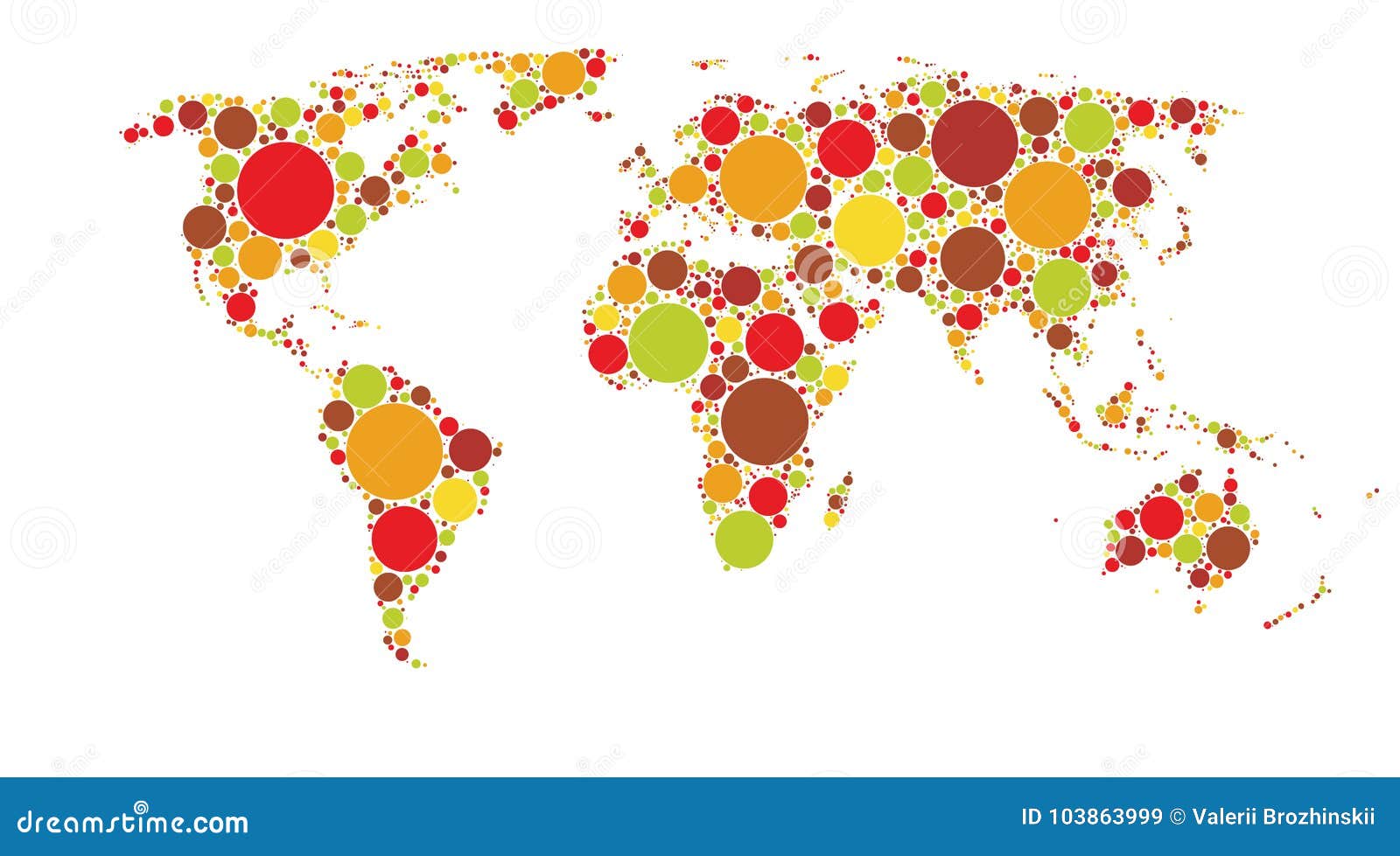 World Map of Colored Circles, Multicolor Pattern Stock Vector ...