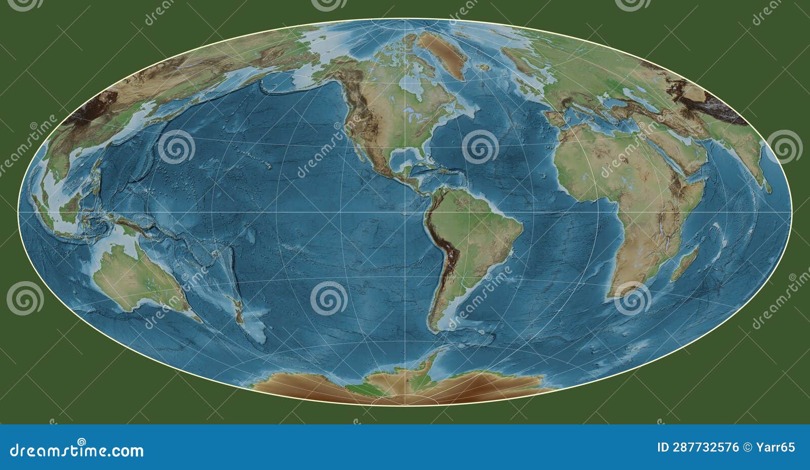 World Map. Colored Elevation. Aitoff Projection. Meridian: -90 W Stock ...
