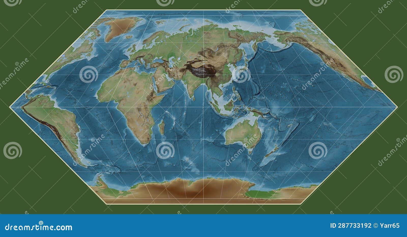 World Map. Colored Elevation. Eckert I Projection. Meridian: 90 Stock ...