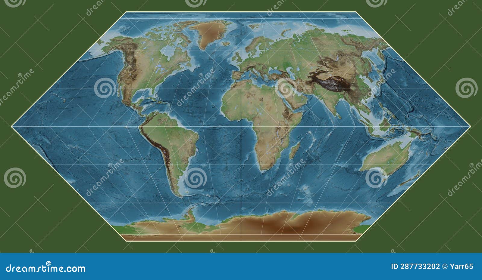 World Map. Colored Elevation. Eckert I Projection. Meridian: 0 Stock ...