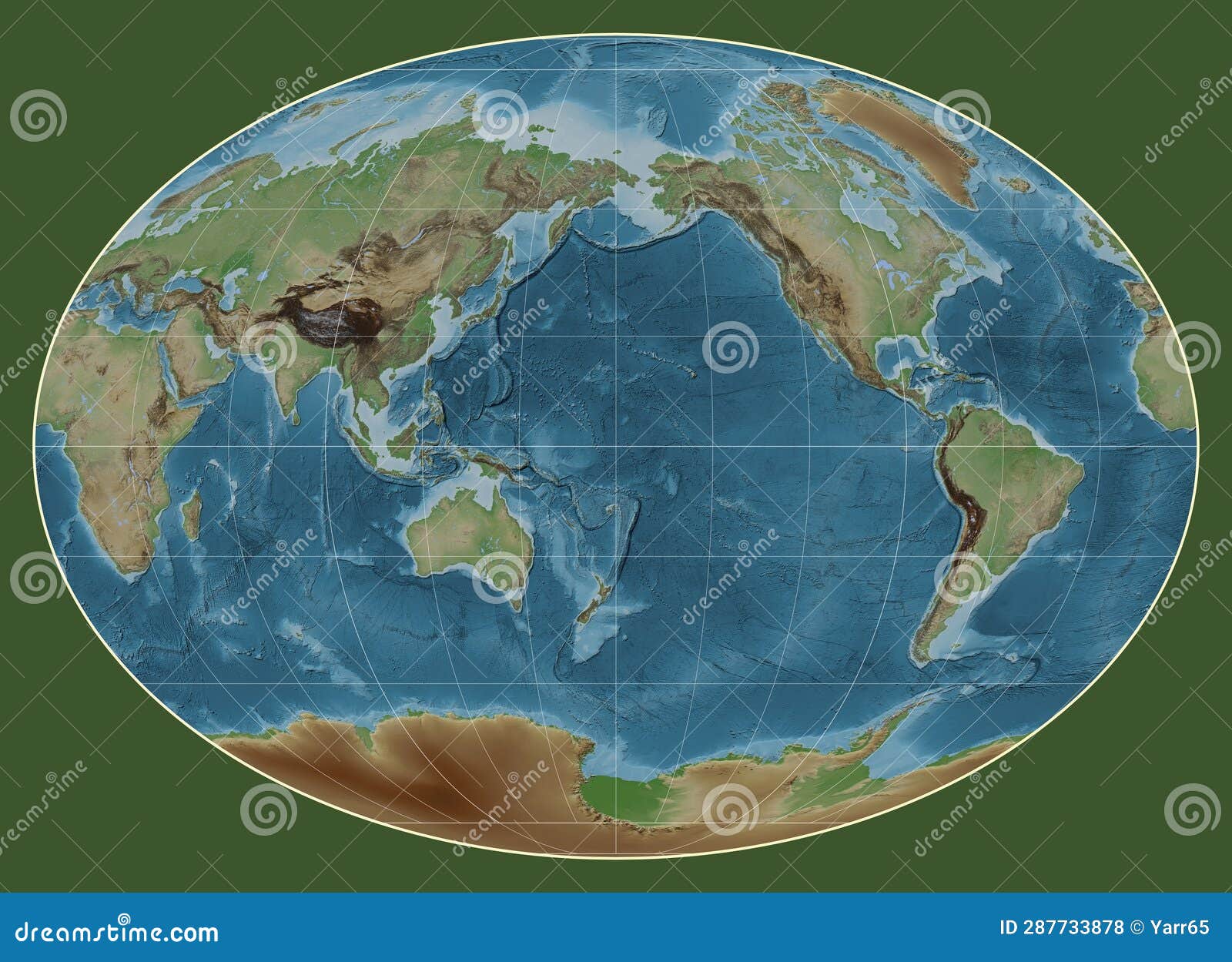 World Map. Colored Elevation. Fahey Projection. Meridian: 180 Stock ...