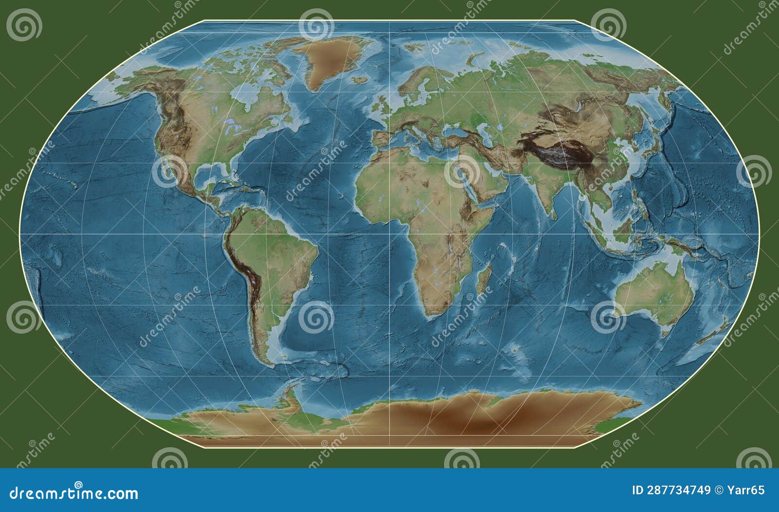 World Map. Colored Elevation. Kavrayskiy VII Projection. Meridia Stock ...
