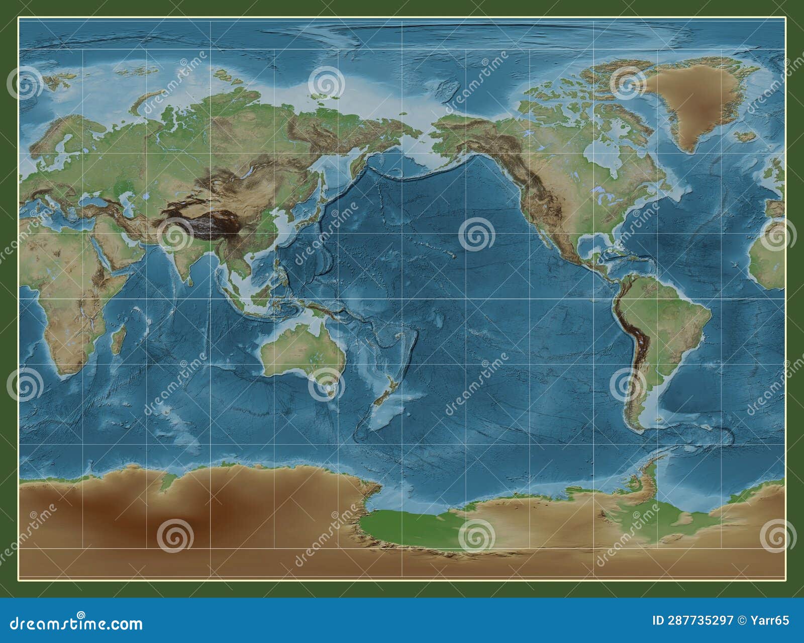 World Map. Colored Elevation. Miller Cylindrical Projection. Mer Stock ...