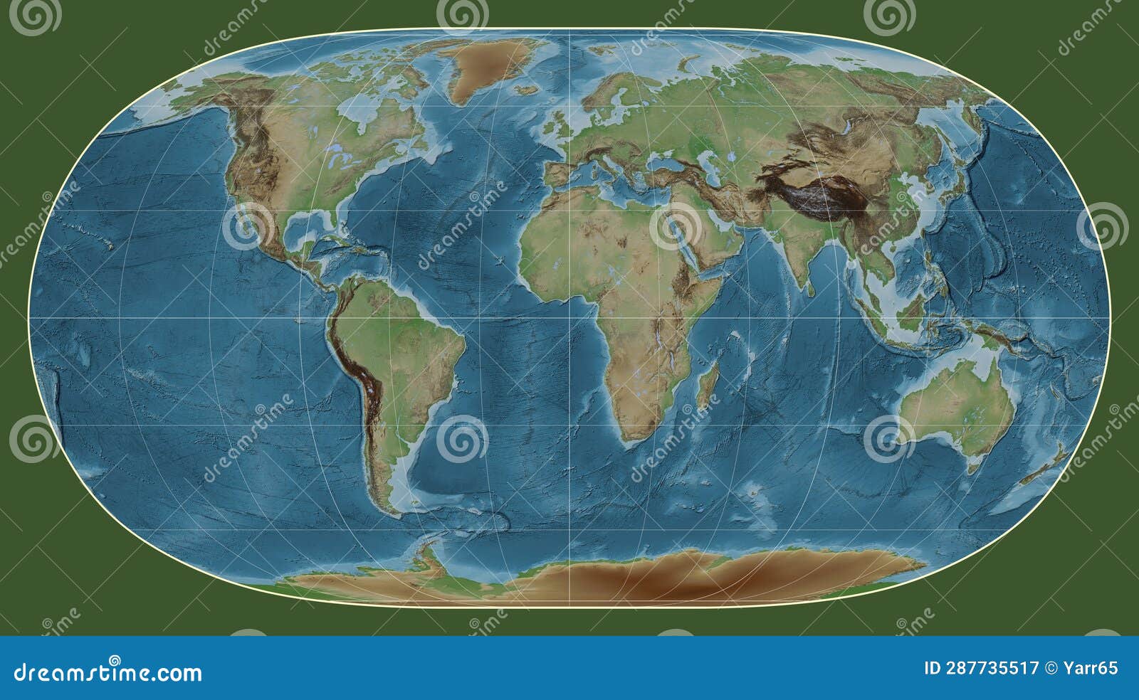 World Map. Colored Elevation. Natural Earth II Projection. Merid Stock ...