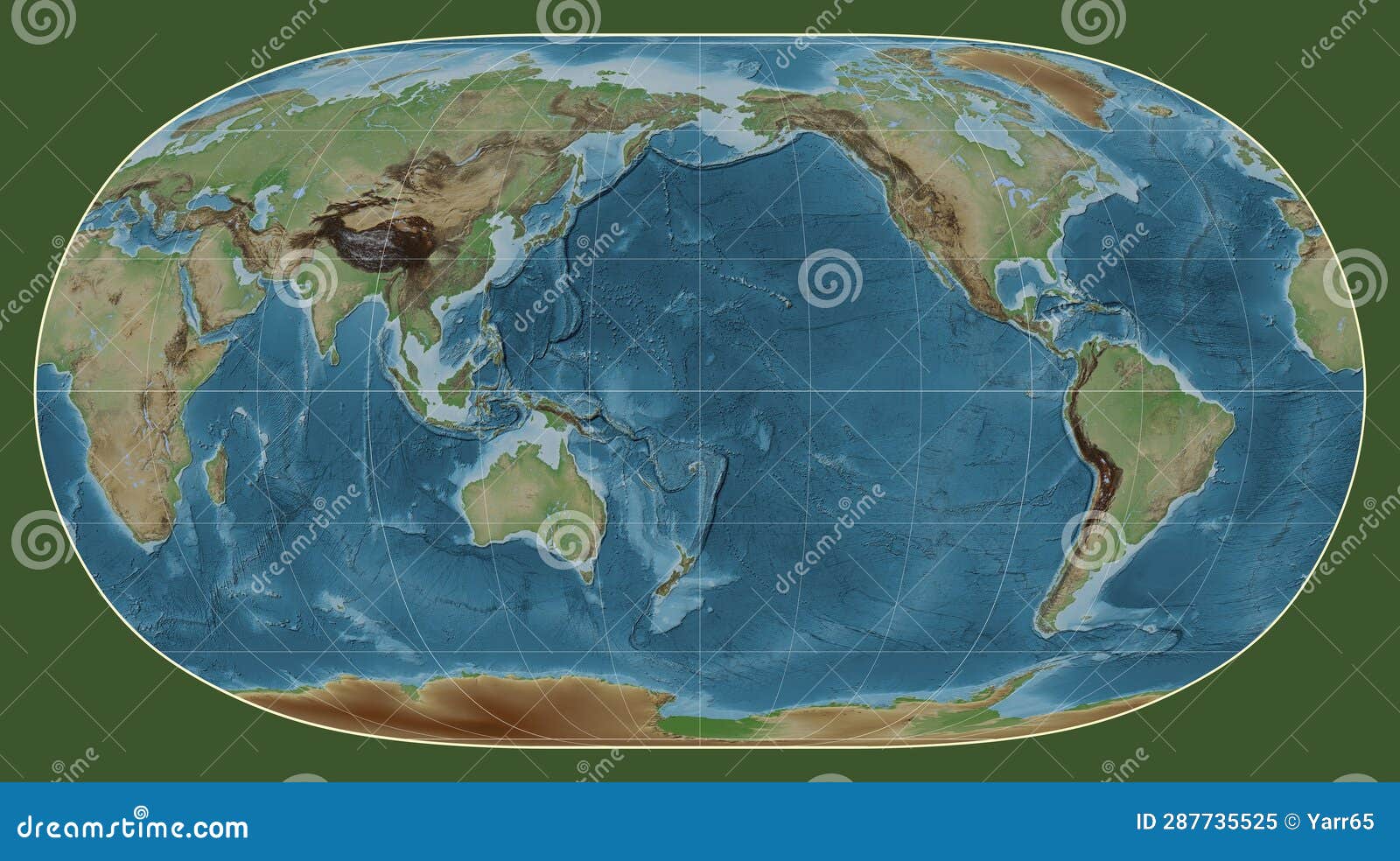World Map. Colored Elevation. Natural Earth II Projection. Merid Stock ...