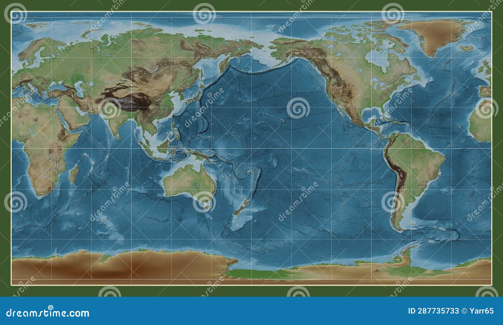 World Map. Colored Elevation. Patterson Cylindrical Projection. Stock ...
