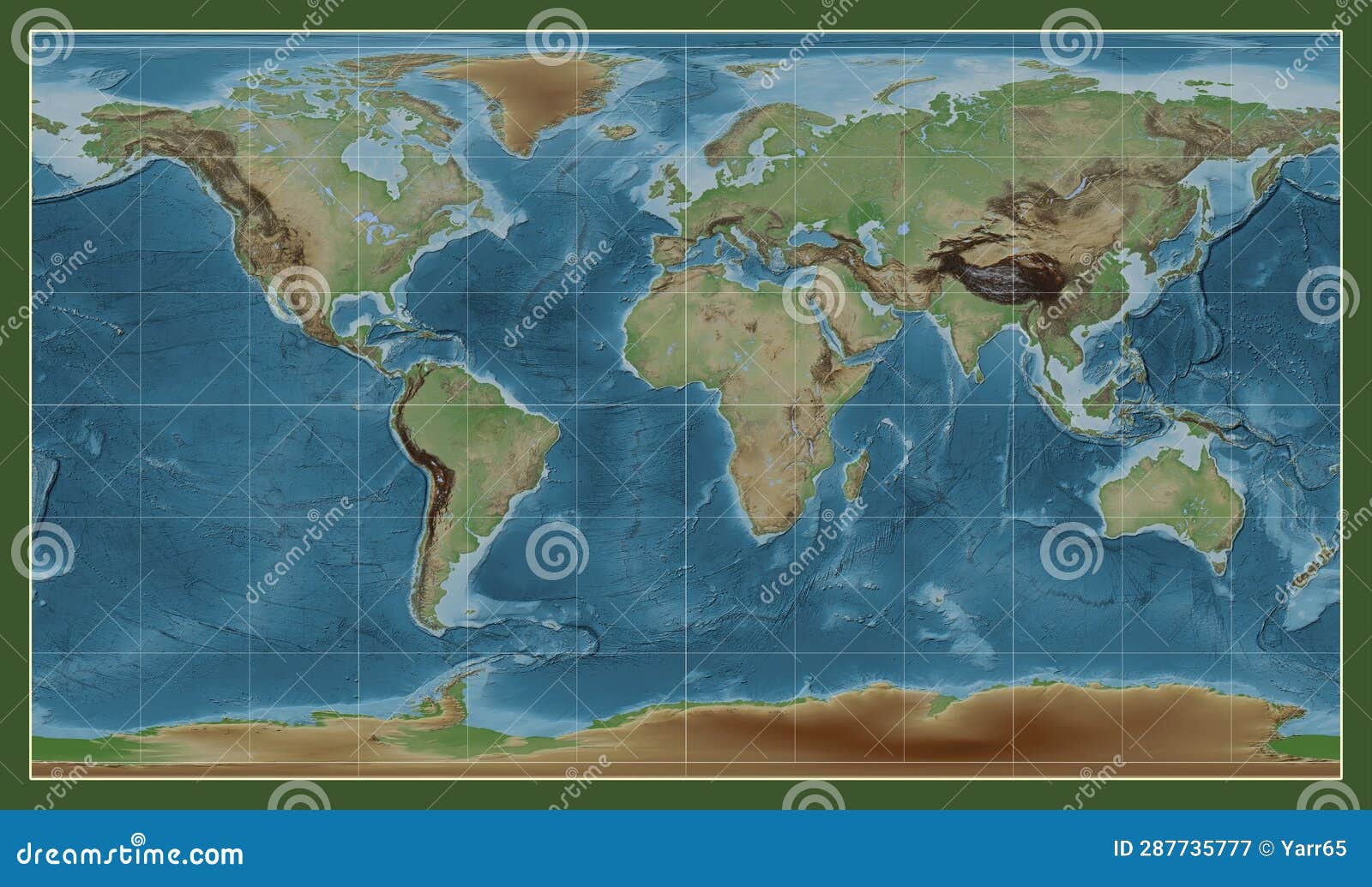 World Map. Colored Elevation. Patterson Cylindrical Projection. Stock ...