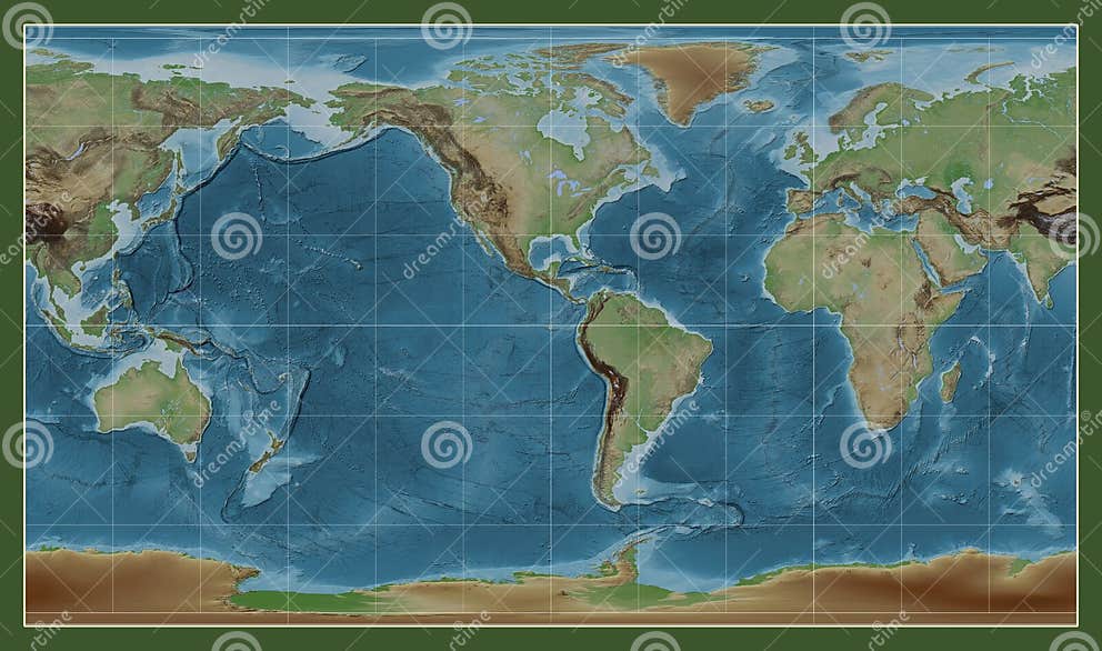 World Map. Colored Elevation. Patterson Cylindrical Projection. Stock ...