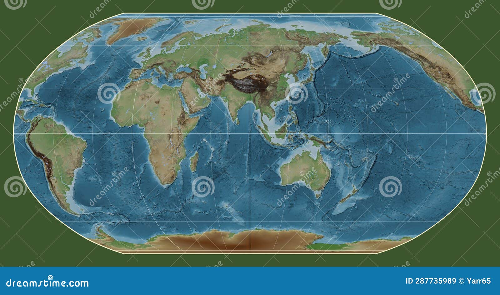 World Map. Colored Elevation. Robinson Projection. Meridian: 90 Stock ...