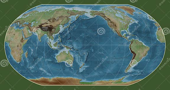 World Map. Colored Elevation. Robinson Projection. Meridian: 180 Stock ...