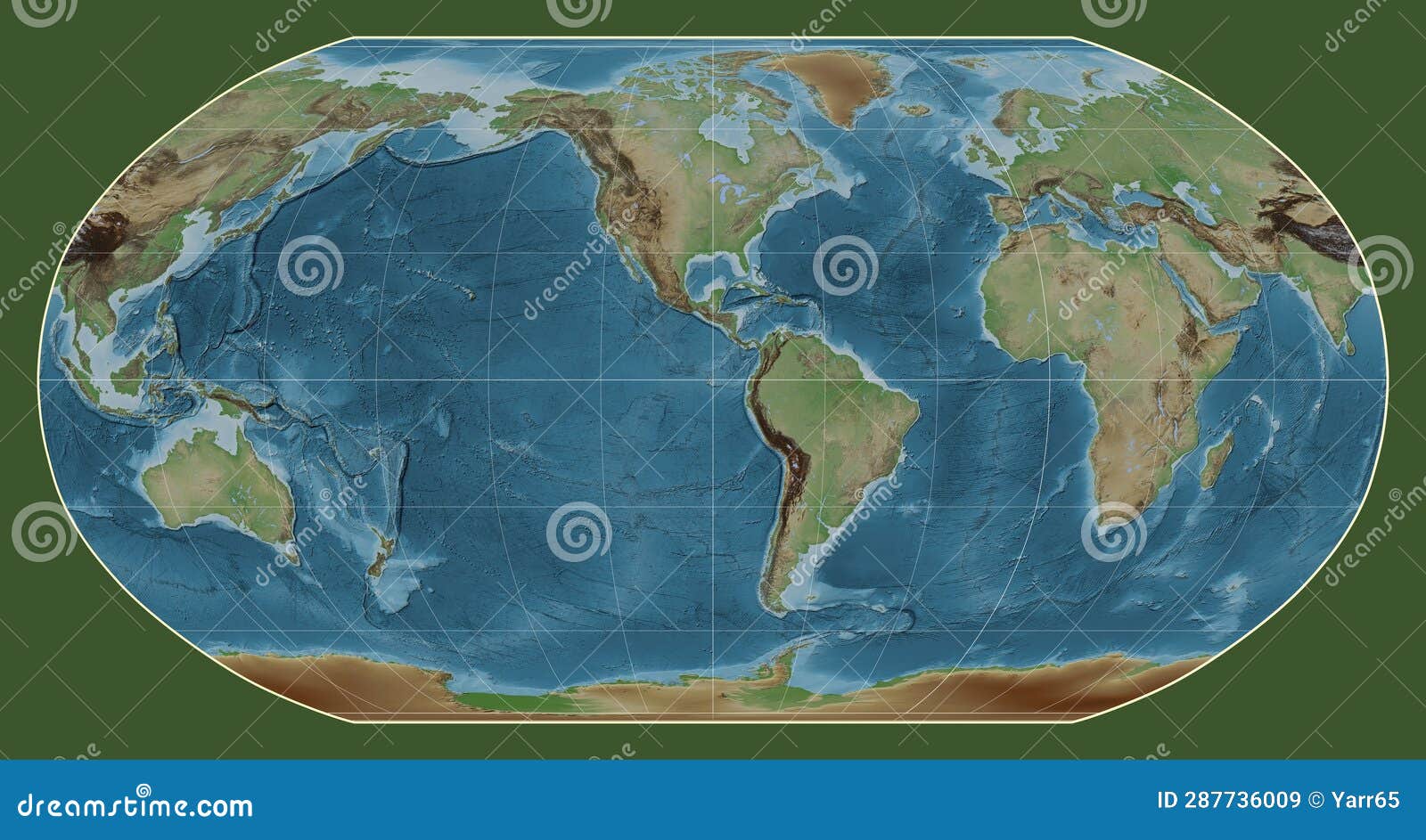World Map. Colored Elevation. Robinson Projection. Meridian: -90 Stock ...