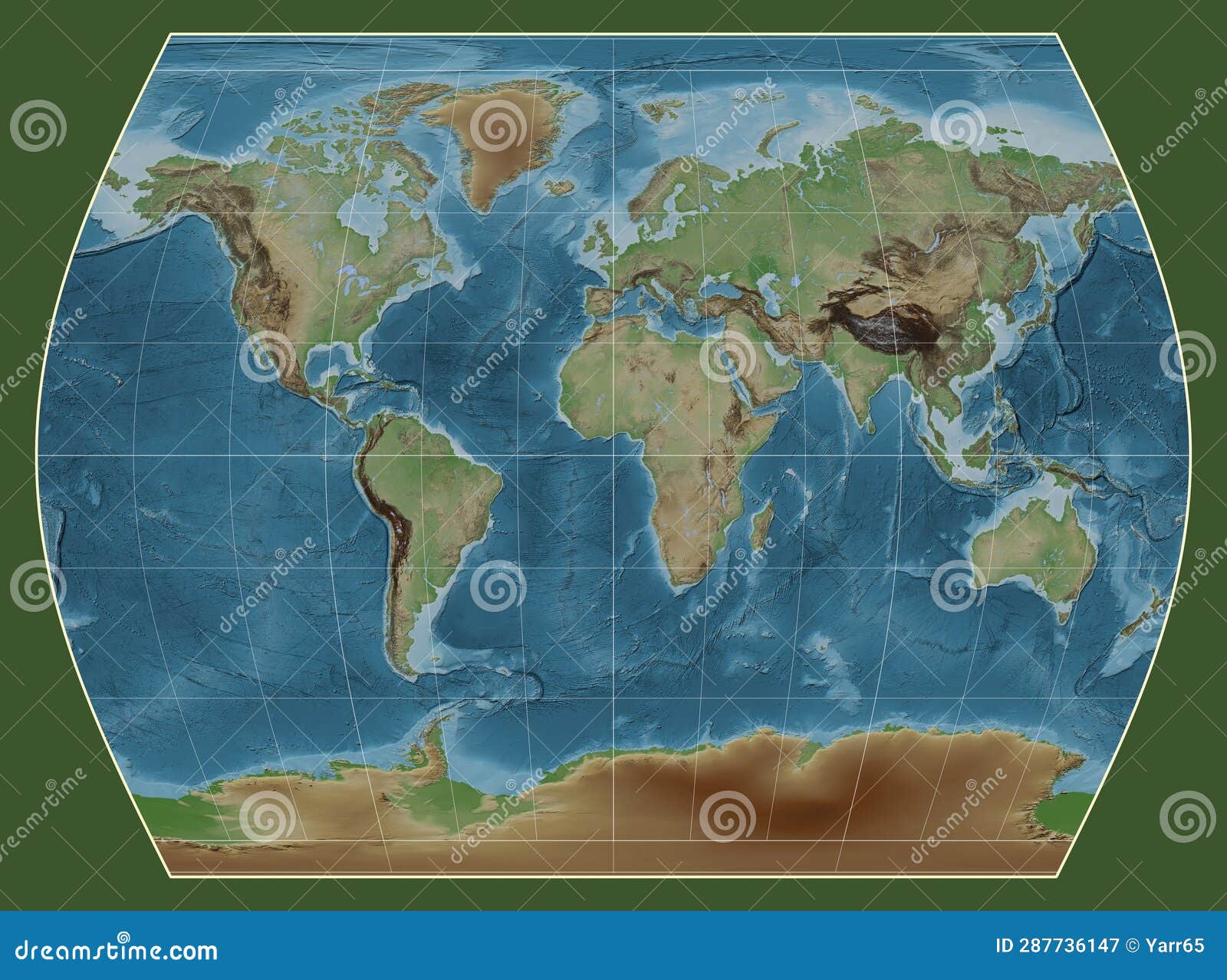 World Map. Colored Elevation. Times Projection. Meridian: 0 Stock ...