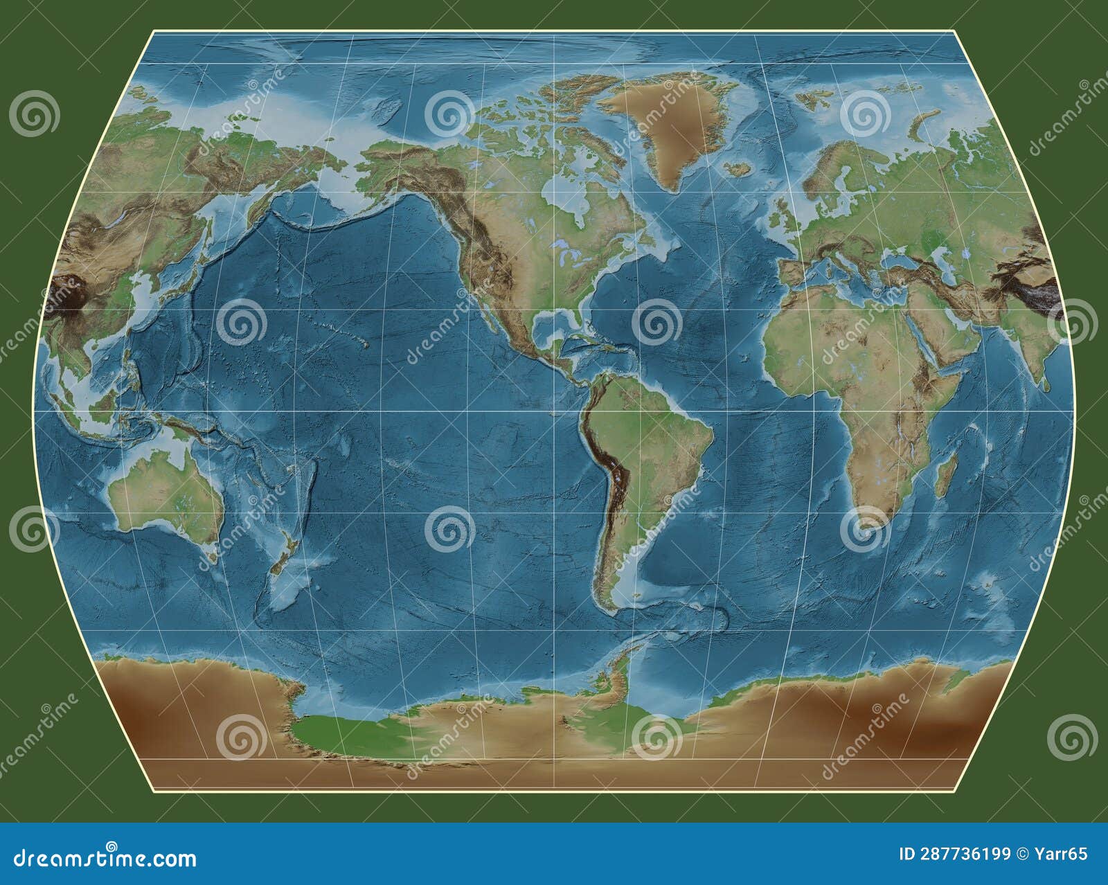 World Map. Colored Elevation. Times Projection. Meridian: -90 we Stock ...