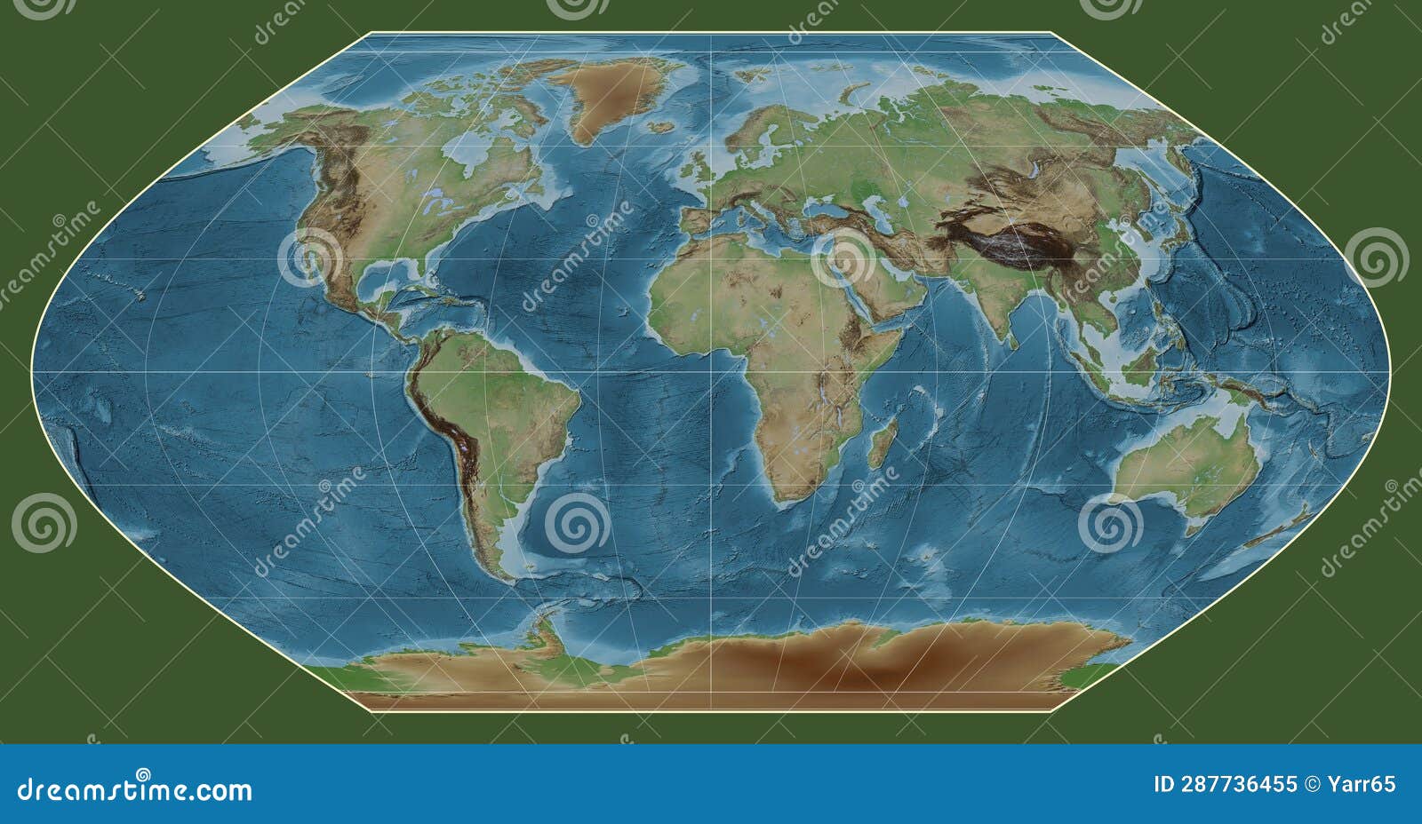 World Map. Colored Elevation. Winkel I Projection. Meridian: 0 Stock ...