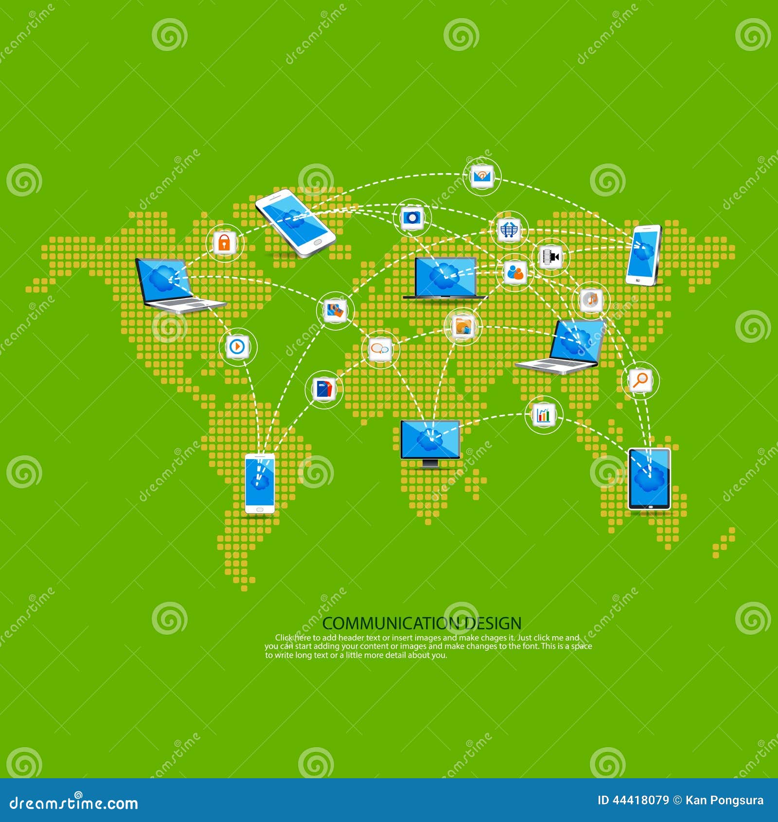 World MAP with Communication Stock Vector - Illustration of circle ...