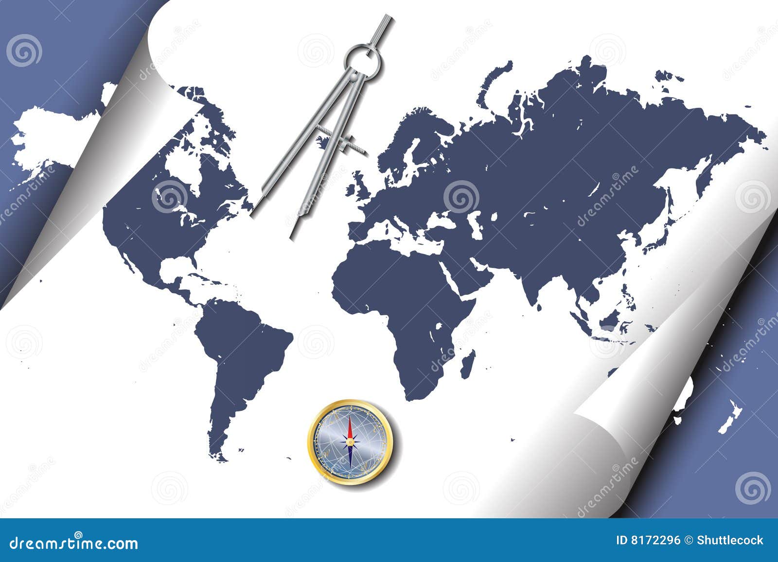 World map with compass stock vector. Illustration of land - 8172296