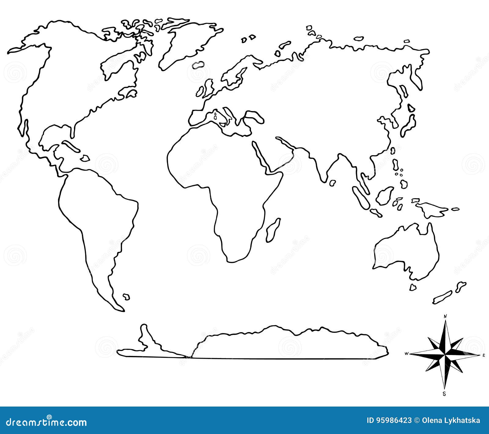 World Map and Compass Hand Drawn Stock Vector - Illustration of global ...