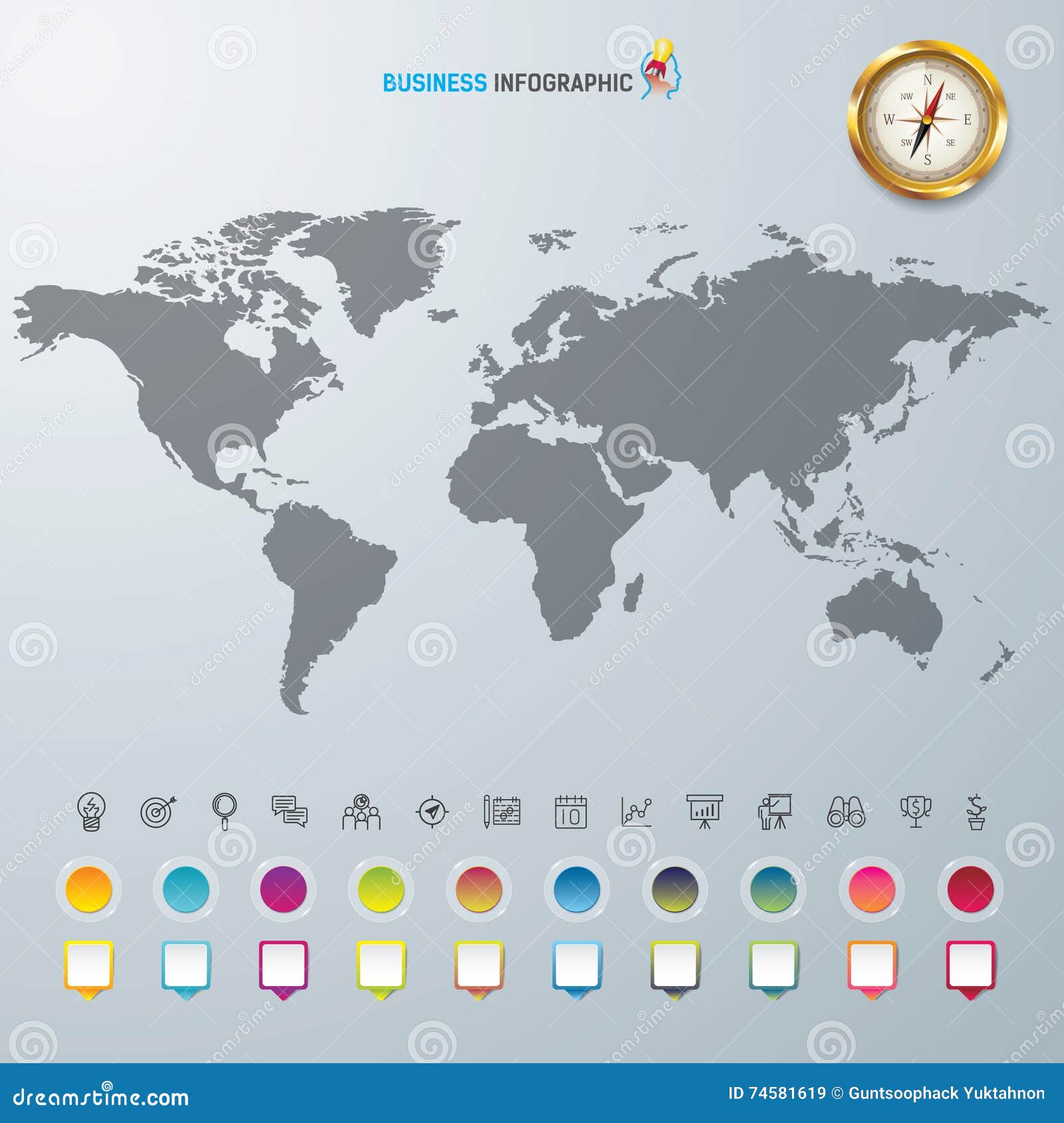 World Map With Compass Info Graphic. Royalty-Free Stock Photography ...