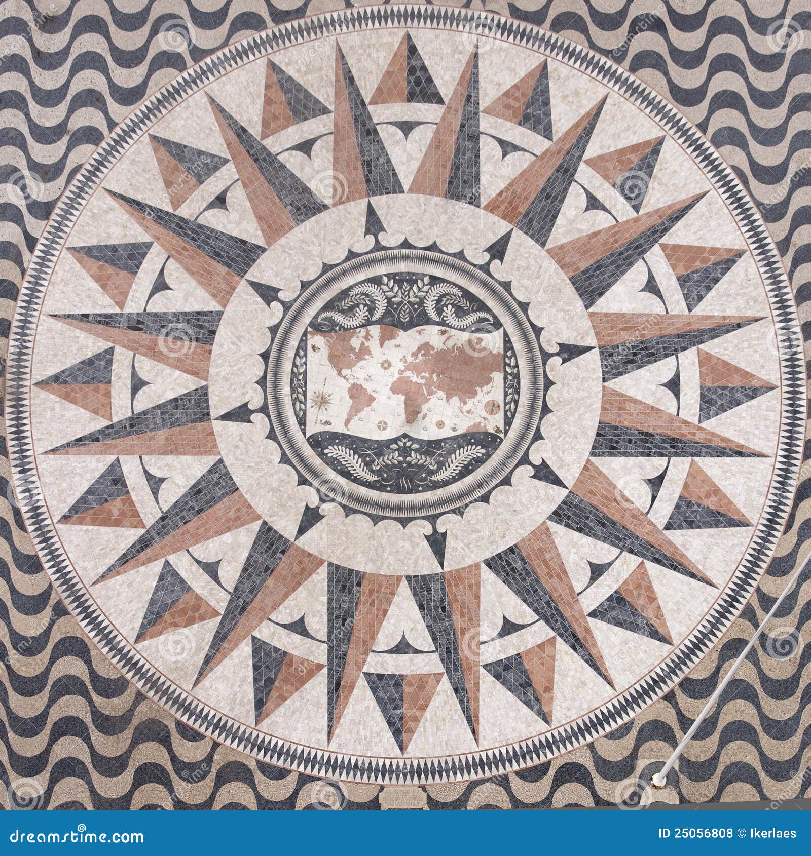 World Map and Compass Rose in Town Square Editorial Stock Photo - Image ...