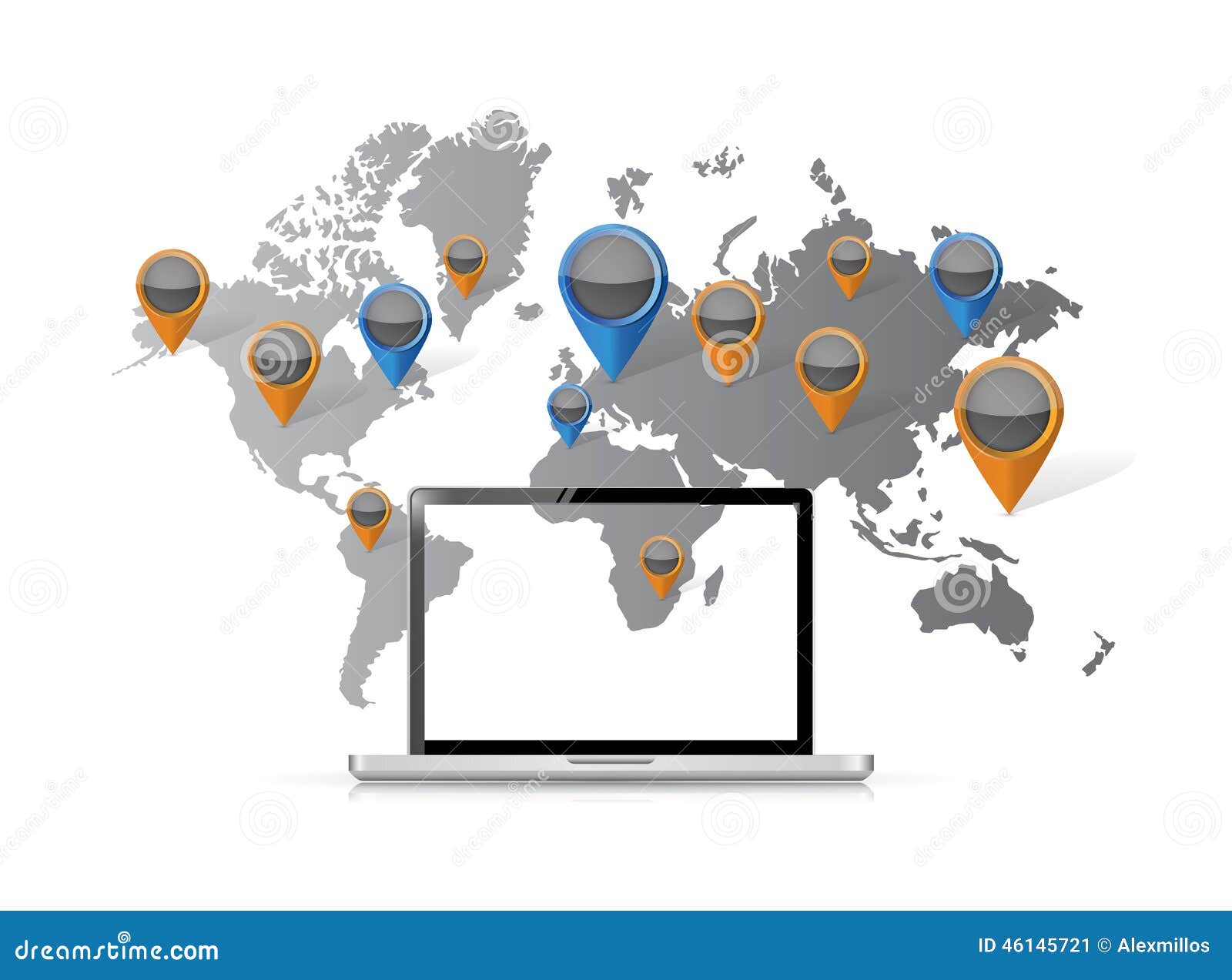 World Map Computer Locations Stock Illustration - Illustration of forum ...