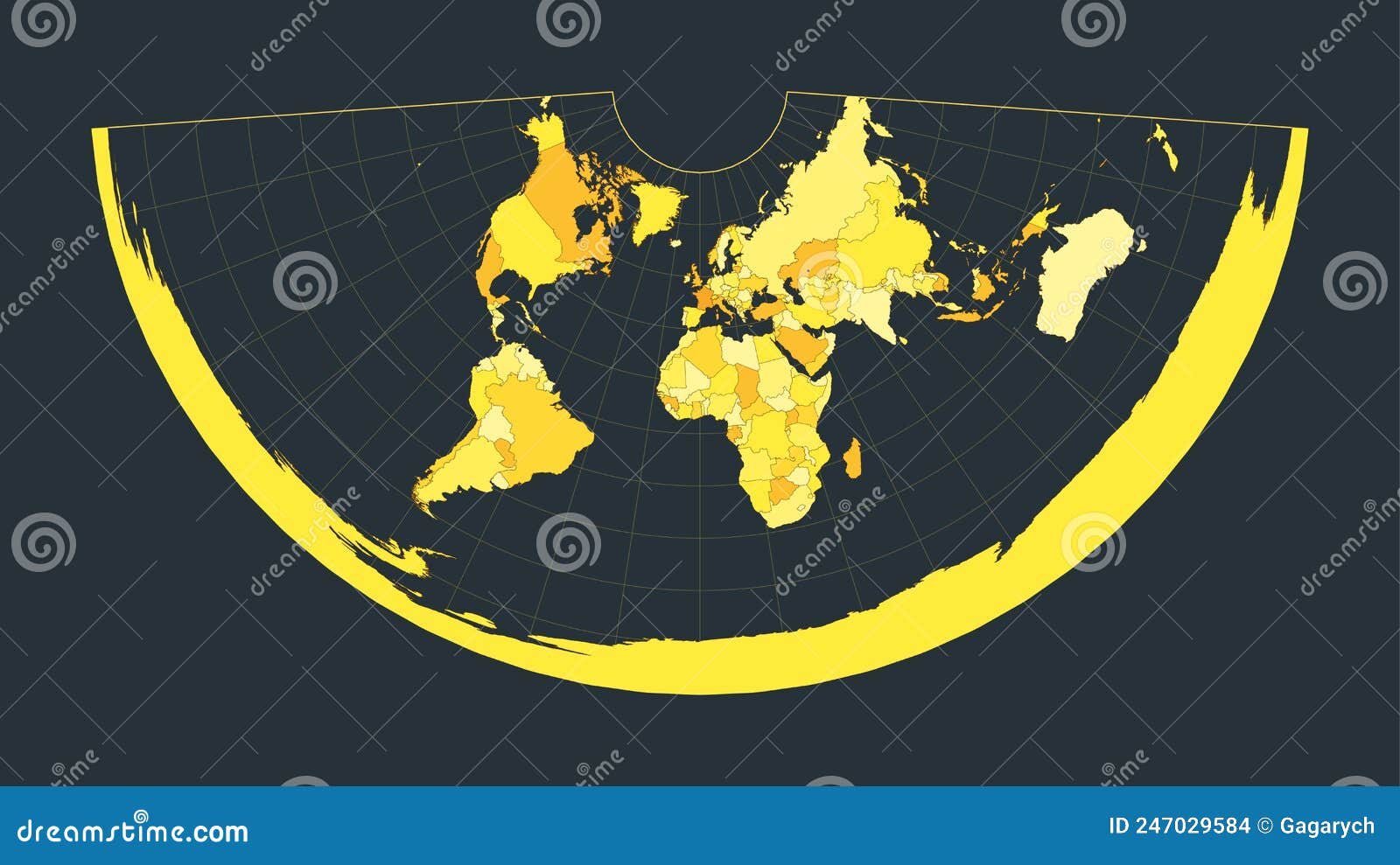 World Map. Conic Equidistant Projection. Vector Illustration ... World Map. Conic Equidistant Projection. Vector Illustration ...