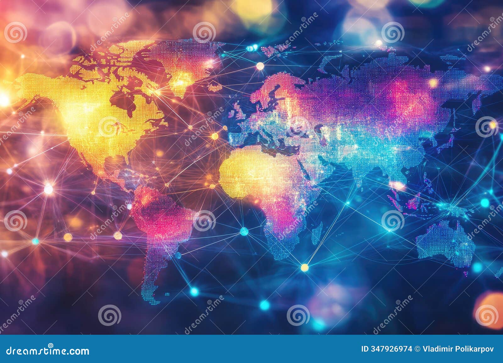 A World Map with Connected Lines Forming a Network Stock Photo - Image ...