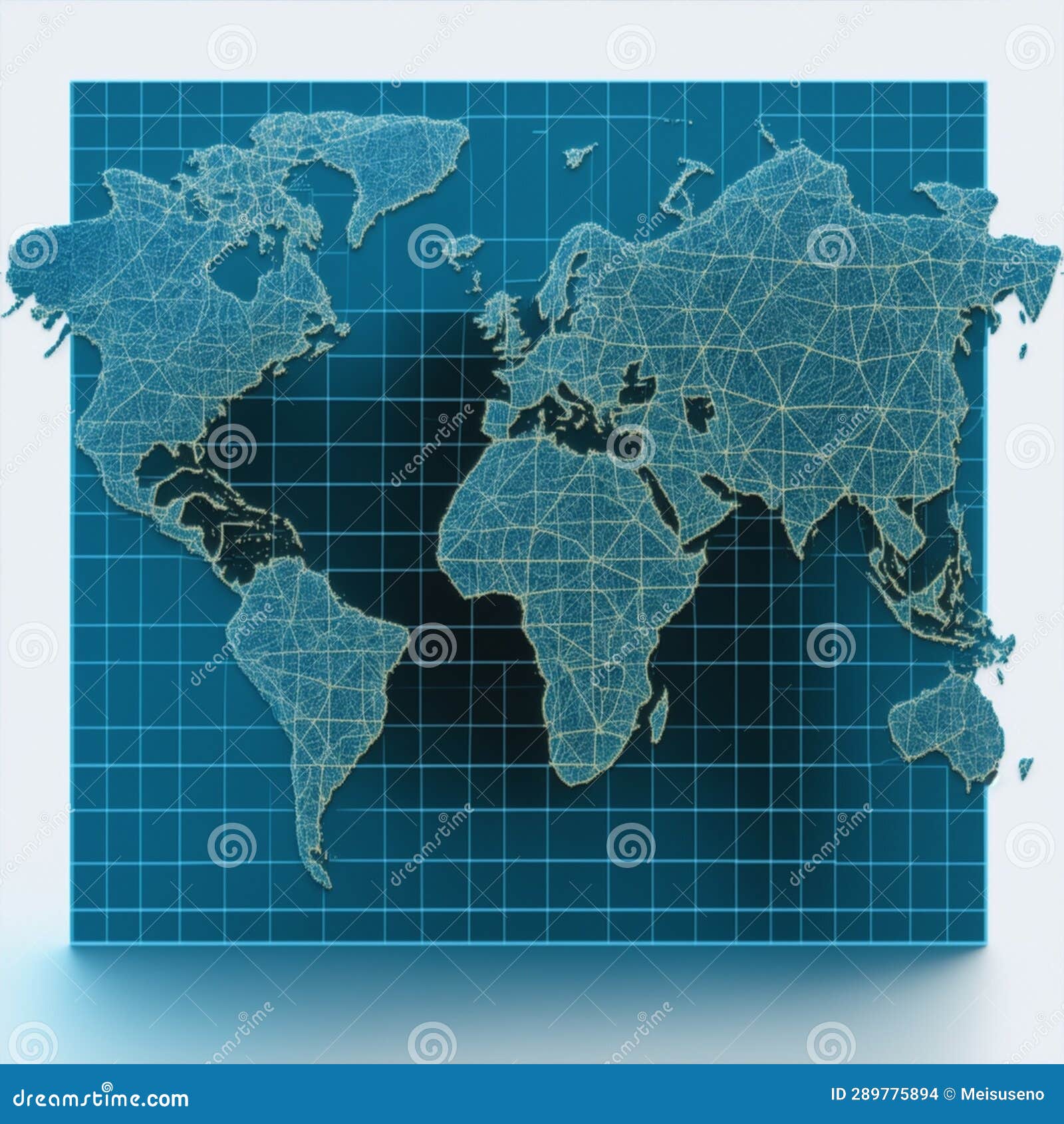 World Map Connecting Dots Over Map Grid on White Background ...