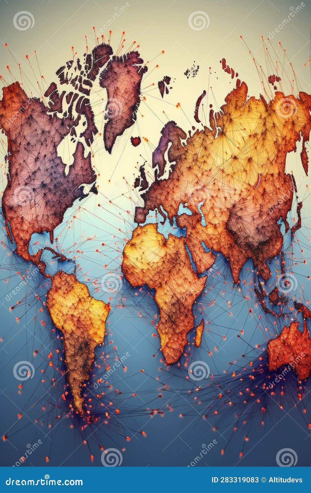 World Map with Connecting Lines Representing Travel Stock Illustration ...