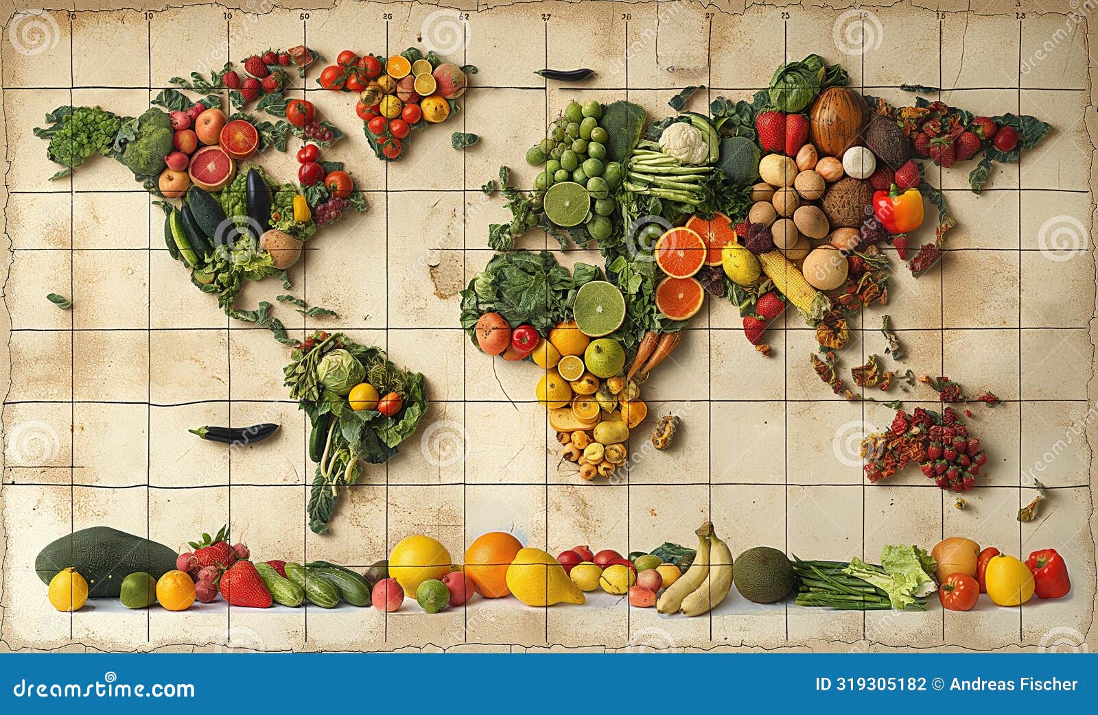 World Map Consisting of Fruits and Vegetables. Stock Photo - Image of ...