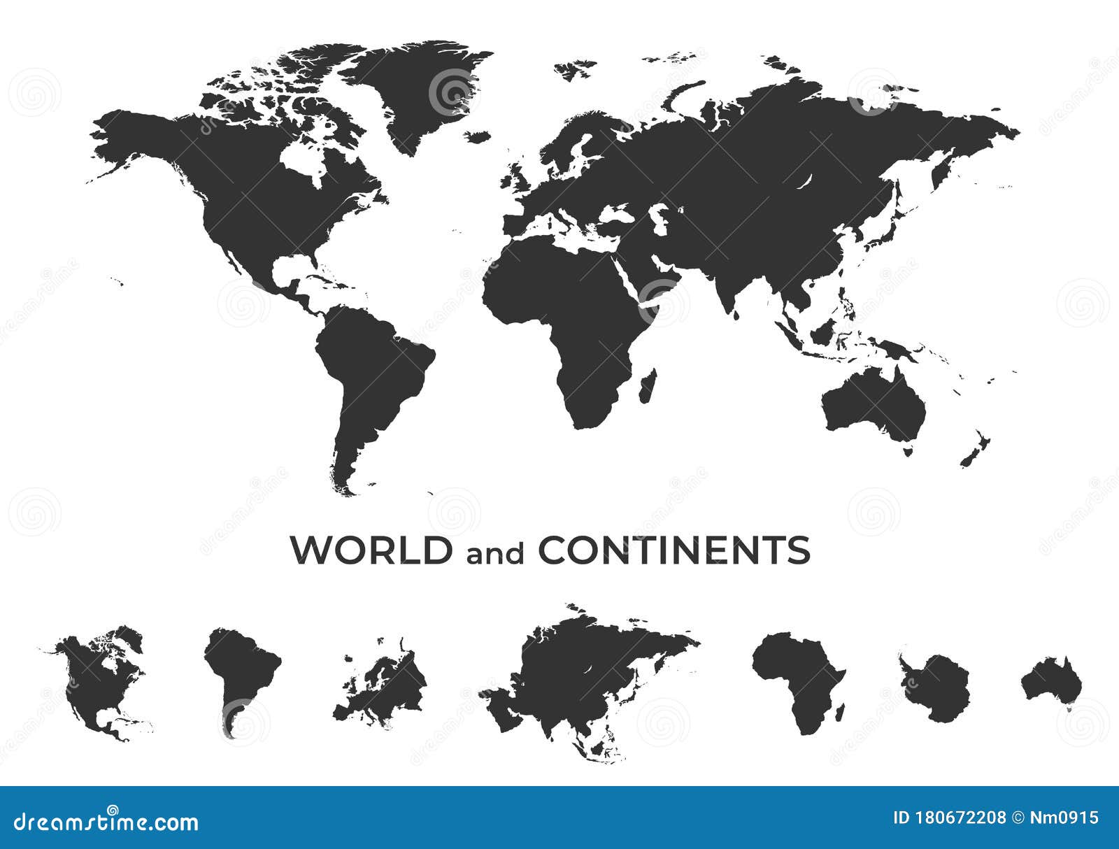 World Map and Continent Set. Isolated Vector Geographic Template Stock ...