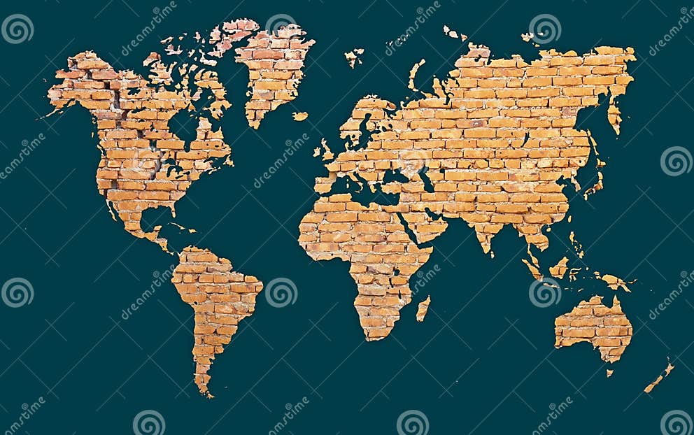 World Map with Continents Made of Brick Stock Illustration ...