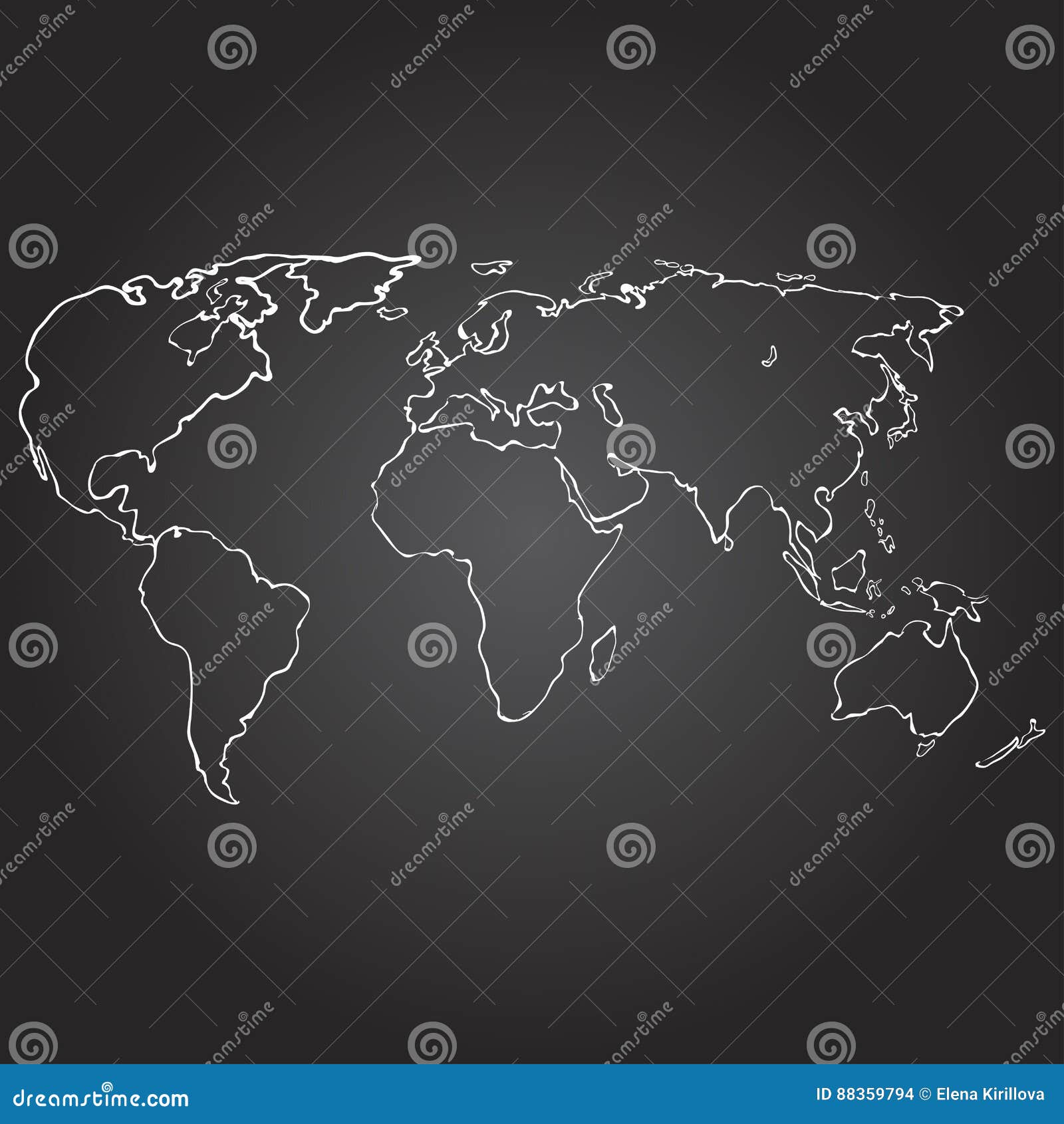 World Map Contour Vector Illustration on Chalkboard, Hand Drawn Stock ...