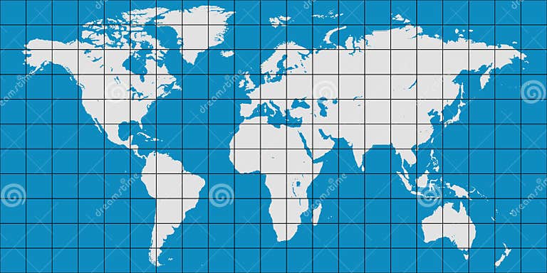 World Map with Coordinate Grid and Meridian and Parallel, Map of Planet ...