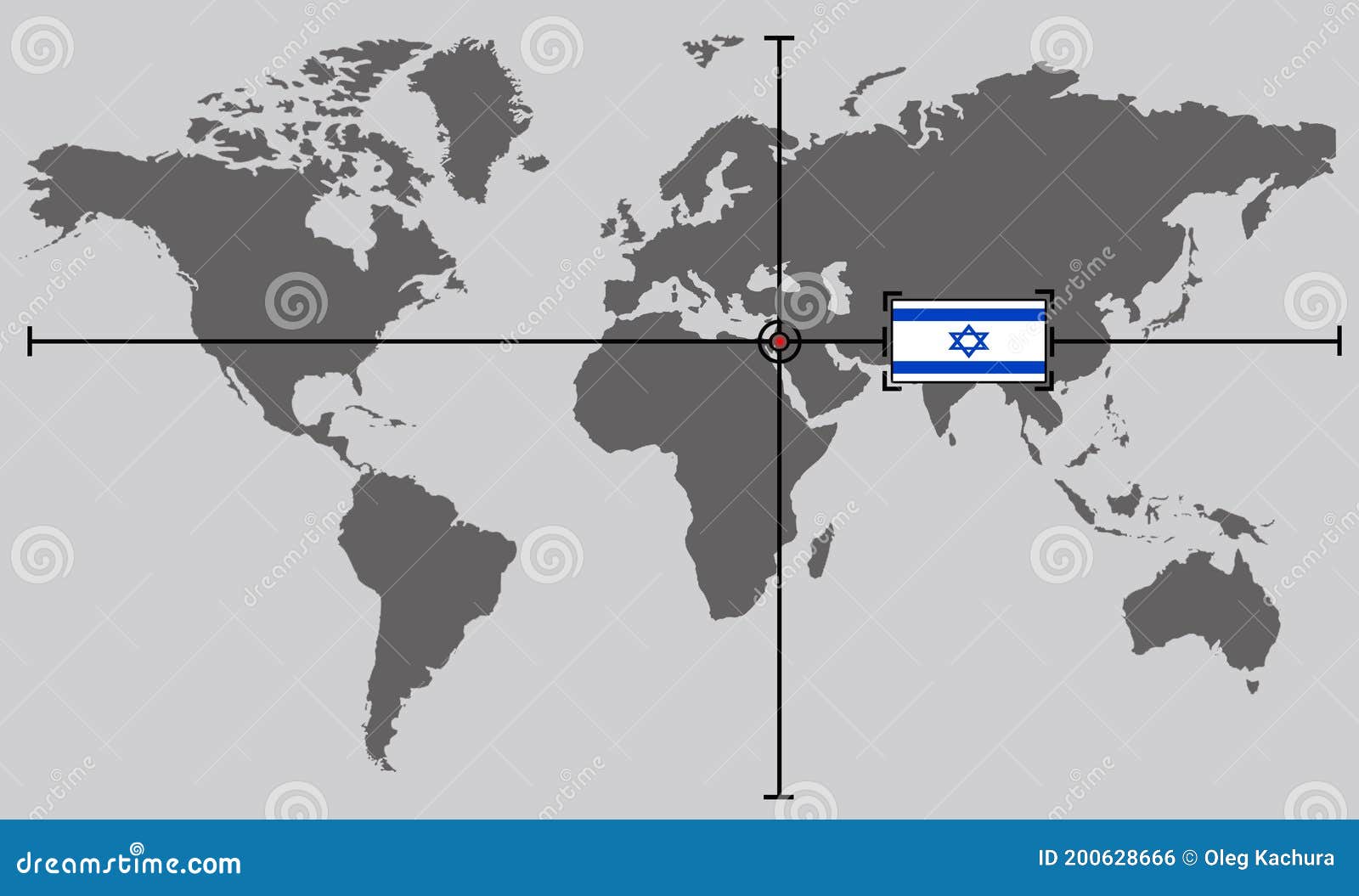 World Map with Coordinate Point Positioned by Crossed Lines on Country ...