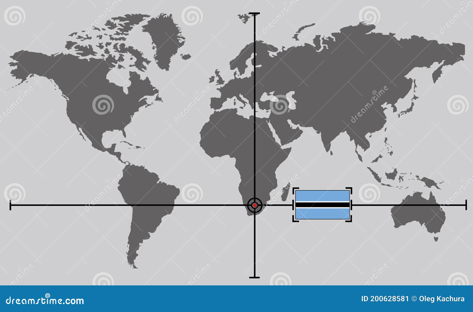 World Map with Coordinate Point Positioned by Crossed Lines on Country ...