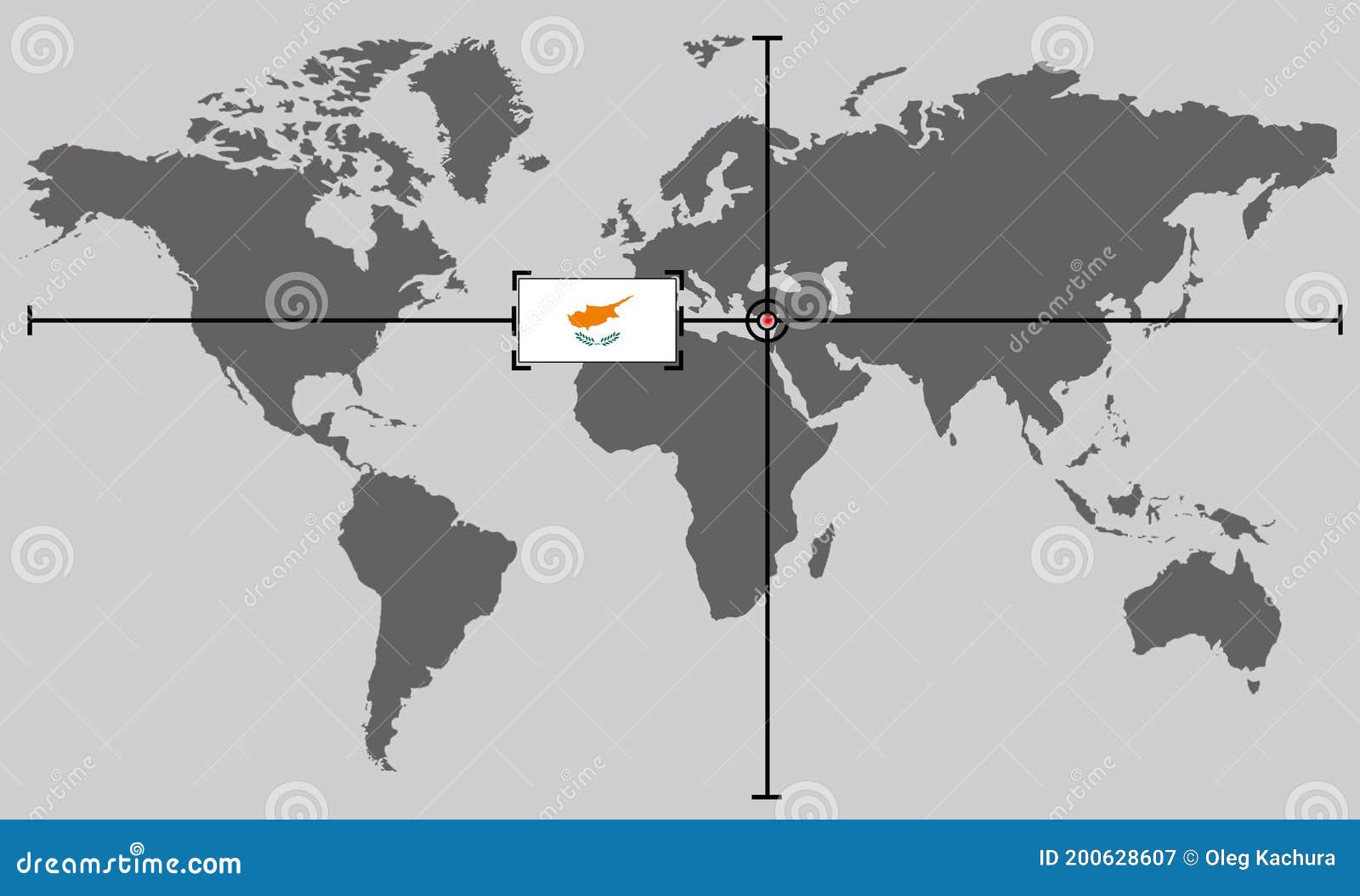 World Map with Coordinate Point Positioned by Crossed Lines on Country ...