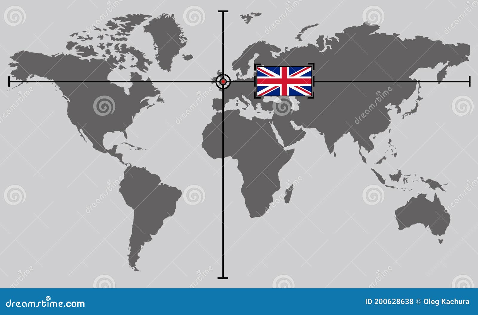 World Map with Coordinate Point Positioned by Crossed Lines on Country ...