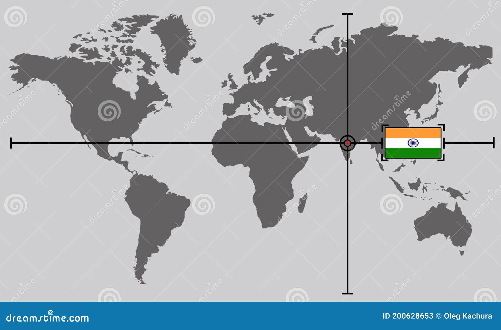 World Map with Coordinate Point Positioned by Crossed Lines on Country ...