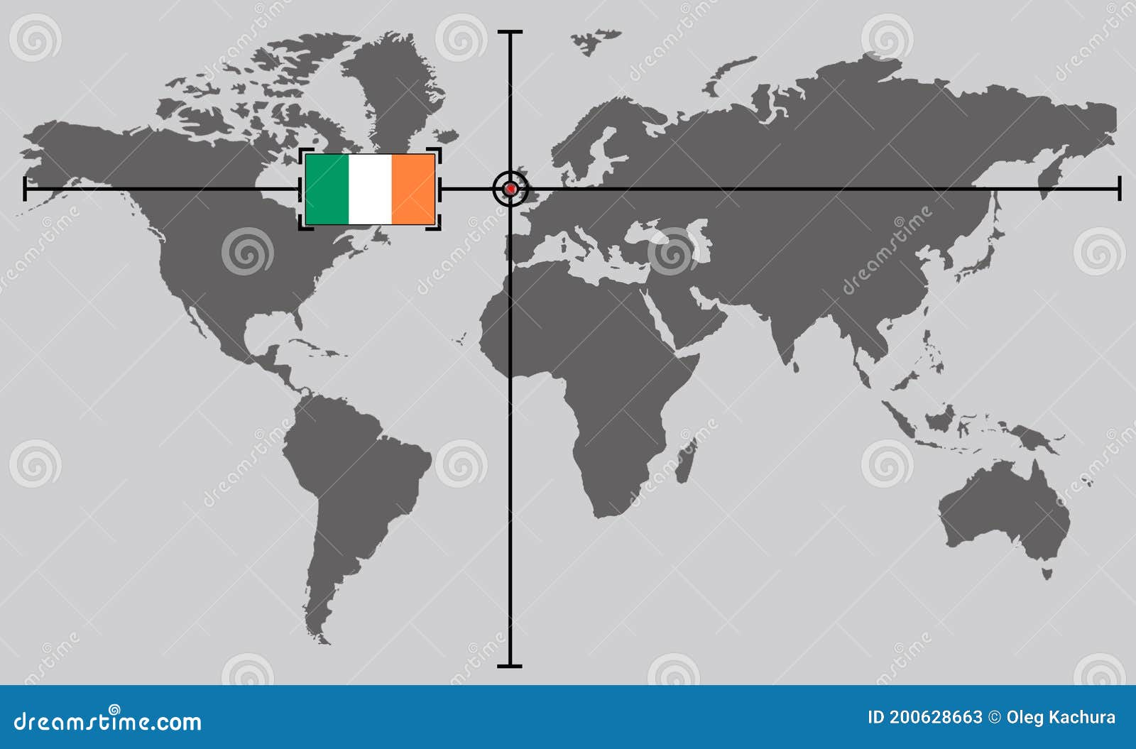 World Map with Coordinate Point Positioned by Crossed Lines on Country ...