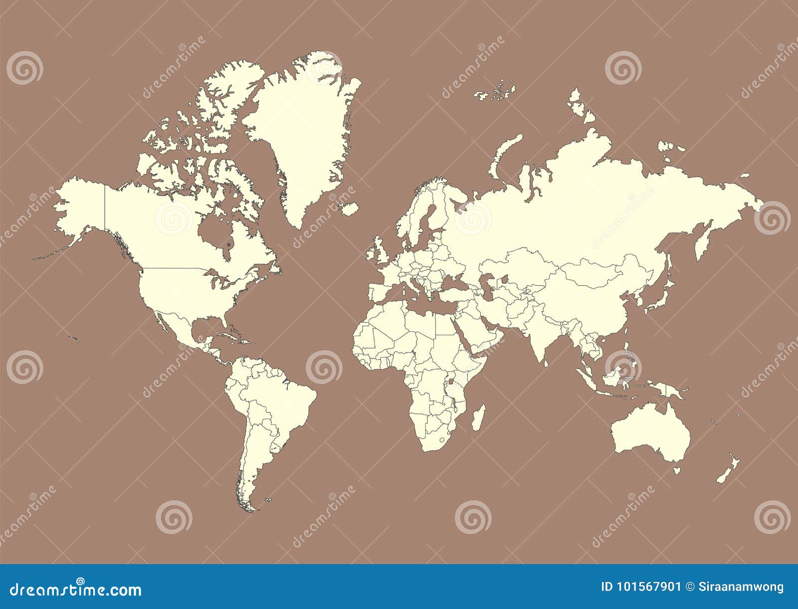 World Map with Countries Borders Stock Vector - Illustration of ...