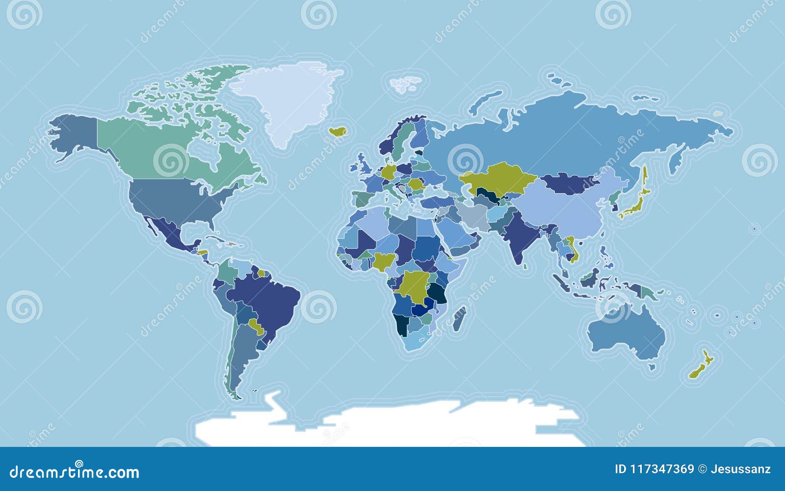 World Map with Countries Borders Stock Illustration - Illustration of ...