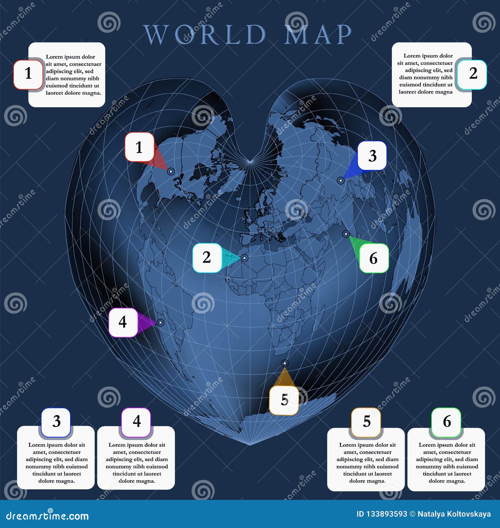 World Map with Countries Boundary, Grid and Label. Bonne Projection. 3d ...