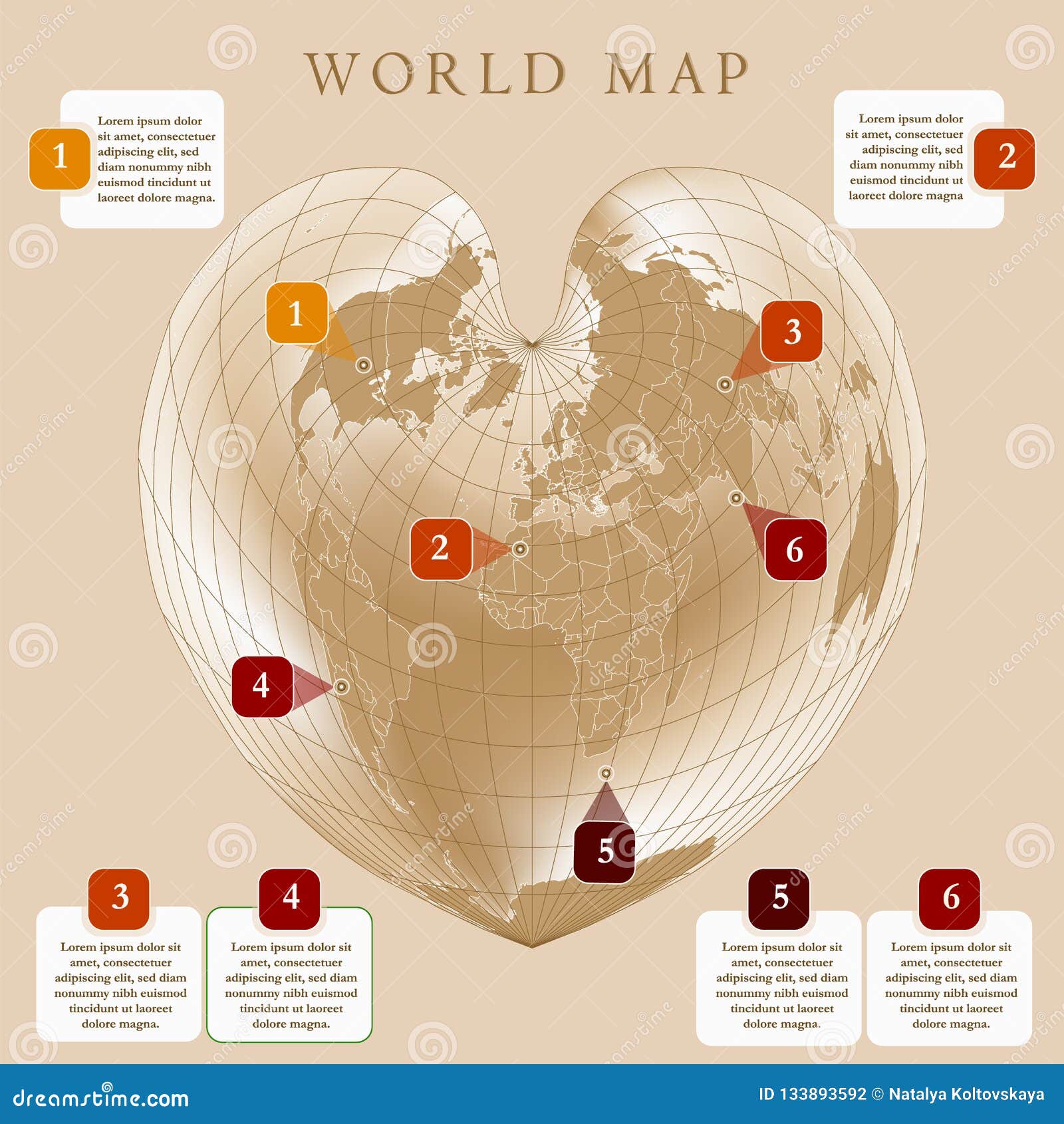 World Map with Countries Boundary, Grid and Label. Bonne Projection. 3d ...