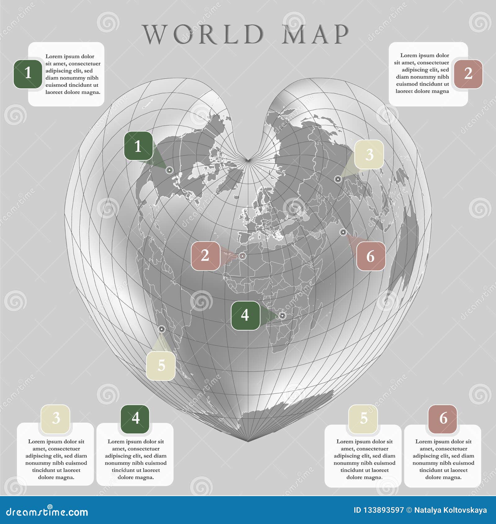 World Map with Countries Boundary, Grid and Label. Bonne Projection. 3d ...