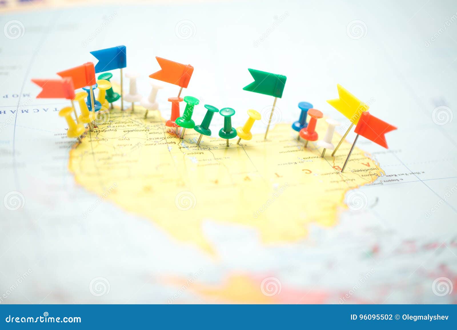 World Map Country Flags Marked Pin City Pinpoint Stock Photo - Image of ...