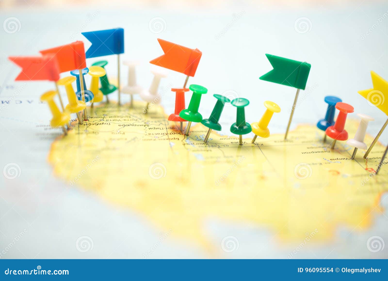 World Map Country Flags Marked Pin City Pinpoint Stock Photo - Image of ...