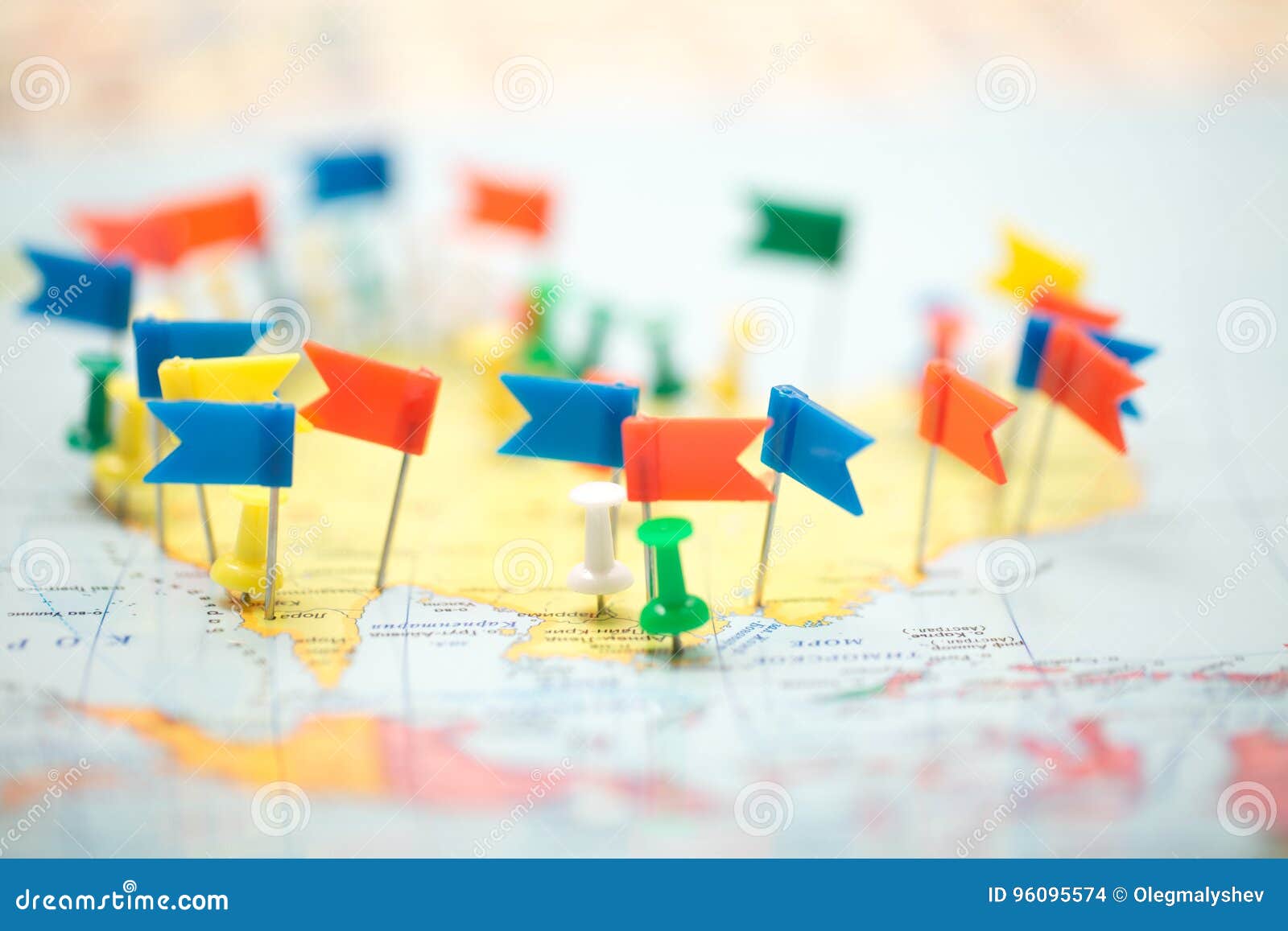 World Map Country Flags Marked Pin City Pinpoint Stock Photo - Image of ...