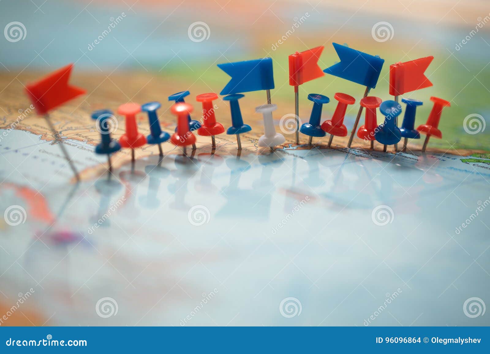 World Map Country Flags Marked Pin City Pinpoint Stock Photo - Image of ...