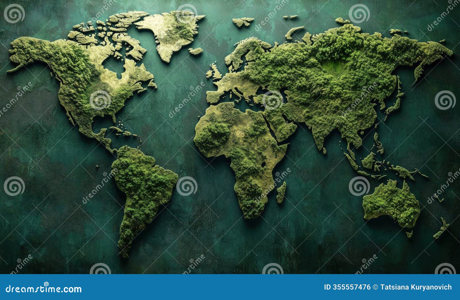 World Map Covered in Lush Greenery Representing Nature and ...