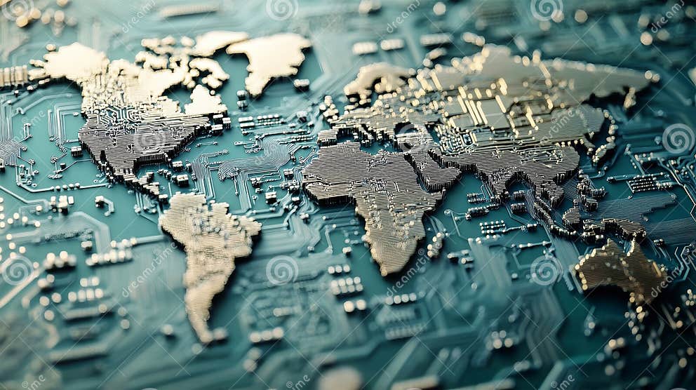 World Map Created from Circuit Boards and Chips Representing Global ...